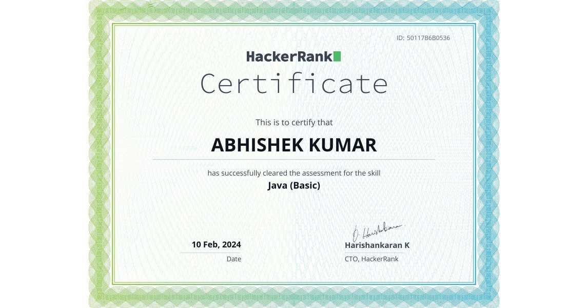 Abhishek kumar on LinkedIn: HackerRank Skill Certificate Abhishek kumar on LinkedIn: HackerRank Skill Certificate