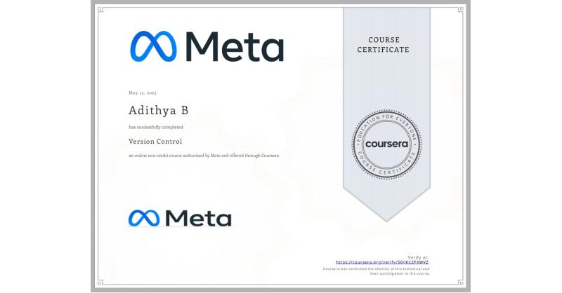 Completion Certificate for Version Control | Adithya biju Completion Certificate for Version Control | Adithya biju