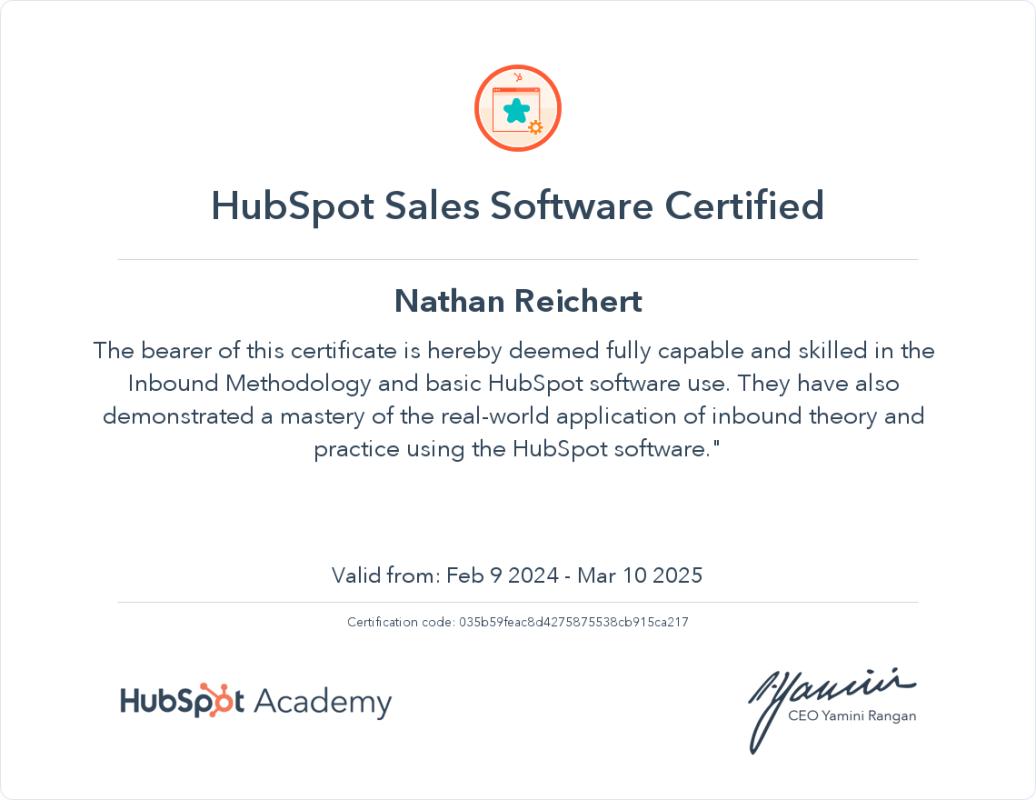 Nathan Reichert on LinkedIn: HubSpot Academy HubSpot Sales Software ... Nathan Reichert on LinkedIn: HubSpot Academy HubSpot Sales Software ...