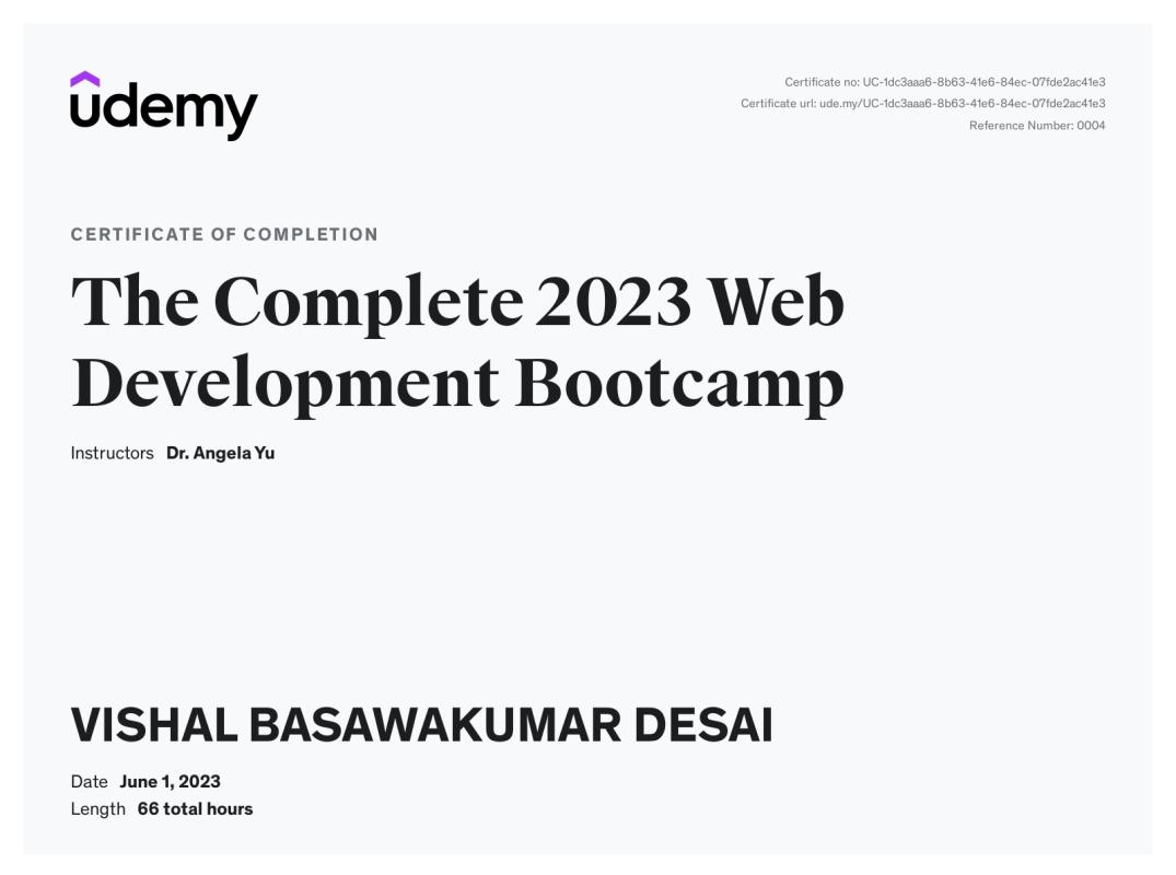 Vishal Basawakumar Desai on LinkedIn: Udemy Course Completion Certificate Vishal Basawakumar Desai on LinkedIn: Udemy Course Completion Certificate