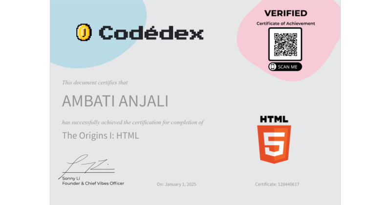 Ambati Anjali on LinkedIn: The Origins I: HTML • AMBATI ANJALI • Codédex Ambati Anjali on LinkedIn: The Origins I: HTML • AMBATI ANJALI • Codédex