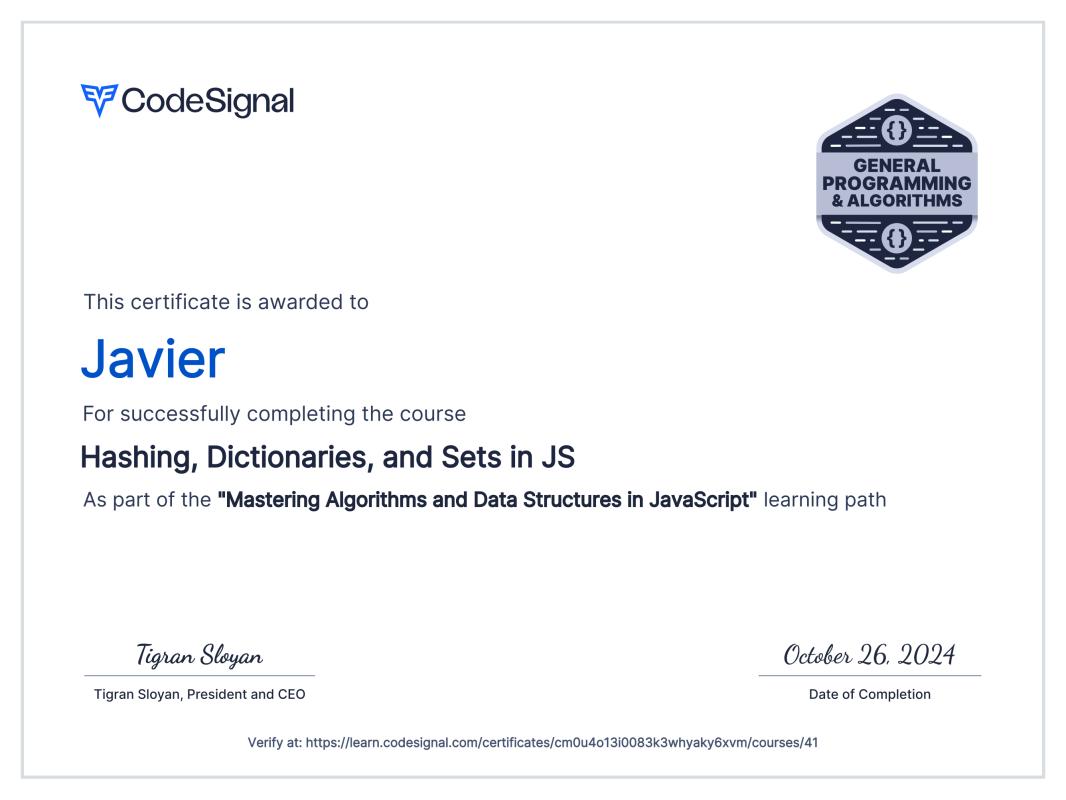 Javier Barrera on LinkedIn: Course certificate for Hashing ... Javier Barrera on LinkedIn: Course certificate for Hashing ...