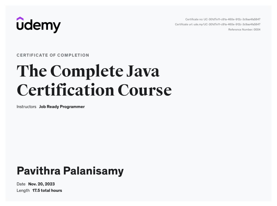 pavithra palanisamy on LinkedIn: Udemy Course Completion Certificate pavithra palanisamy on LinkedIn: Udemy Course Completion Certificate