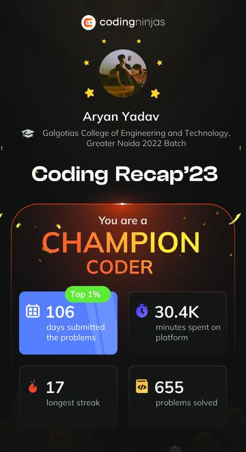 Aryan Yadav on LinkedIn: Coding Recap'23 | Coding Ninjas Aryan Yadav on LinkedIn: Coding Recap'23 | Coding Ninjas