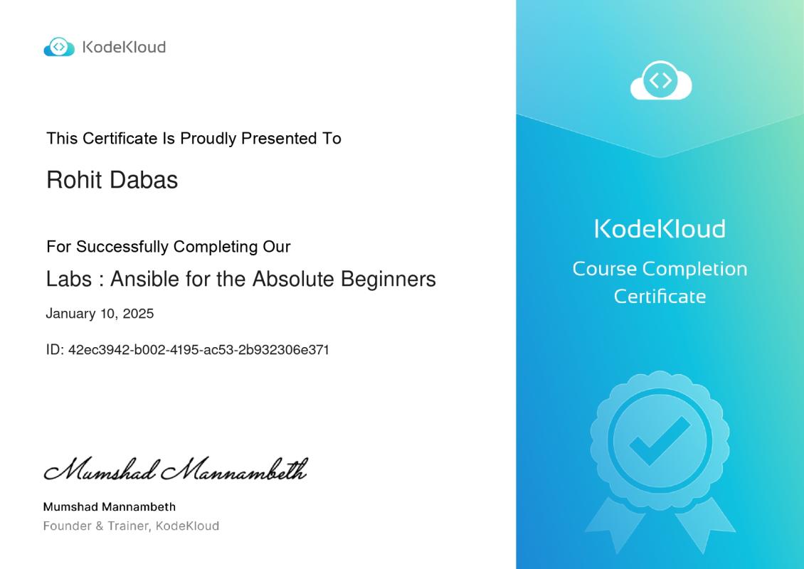 Labs : Ansible for the Absolute Beginners | Rohit Dabas Labs : Ansible for the Absolute Beginners | Rohit Dabas
