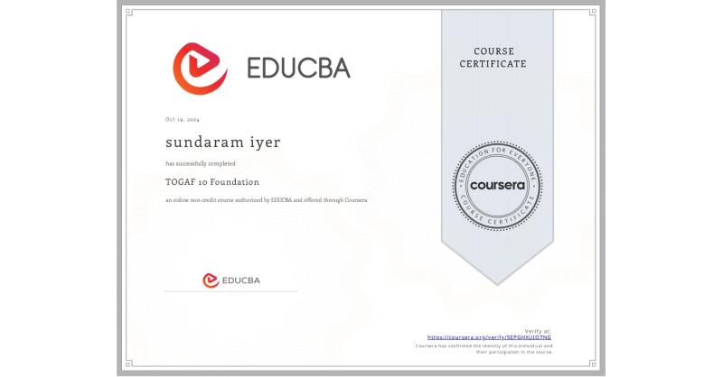 Sundaram Iyer on LinkedIn: Completion Certificate for TOGAF 10 Foundation Sundaram Iyer on LinkedIn: Completion Certificate for TOGAF 10 Foundation