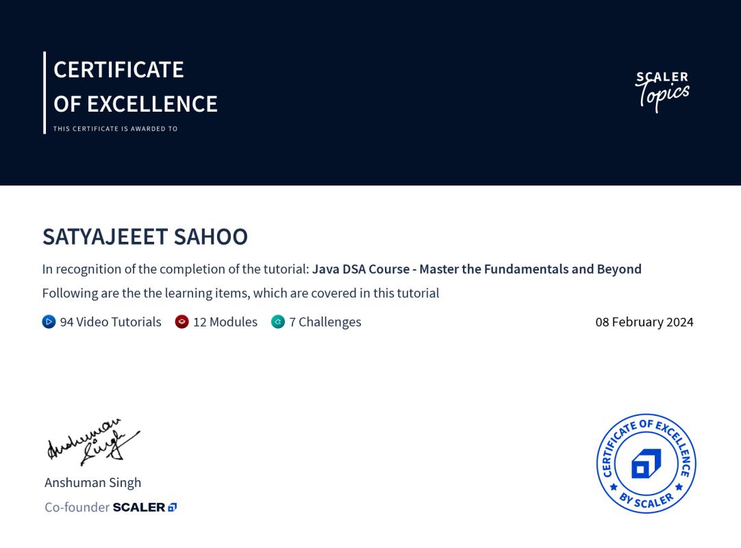 Satyajeet Sahoo on LinkedIn: I have completed Java DSA Course - Master ... Satyajeet Sahoo on LinkedIn: I have completed Java DSA Course - Master ...