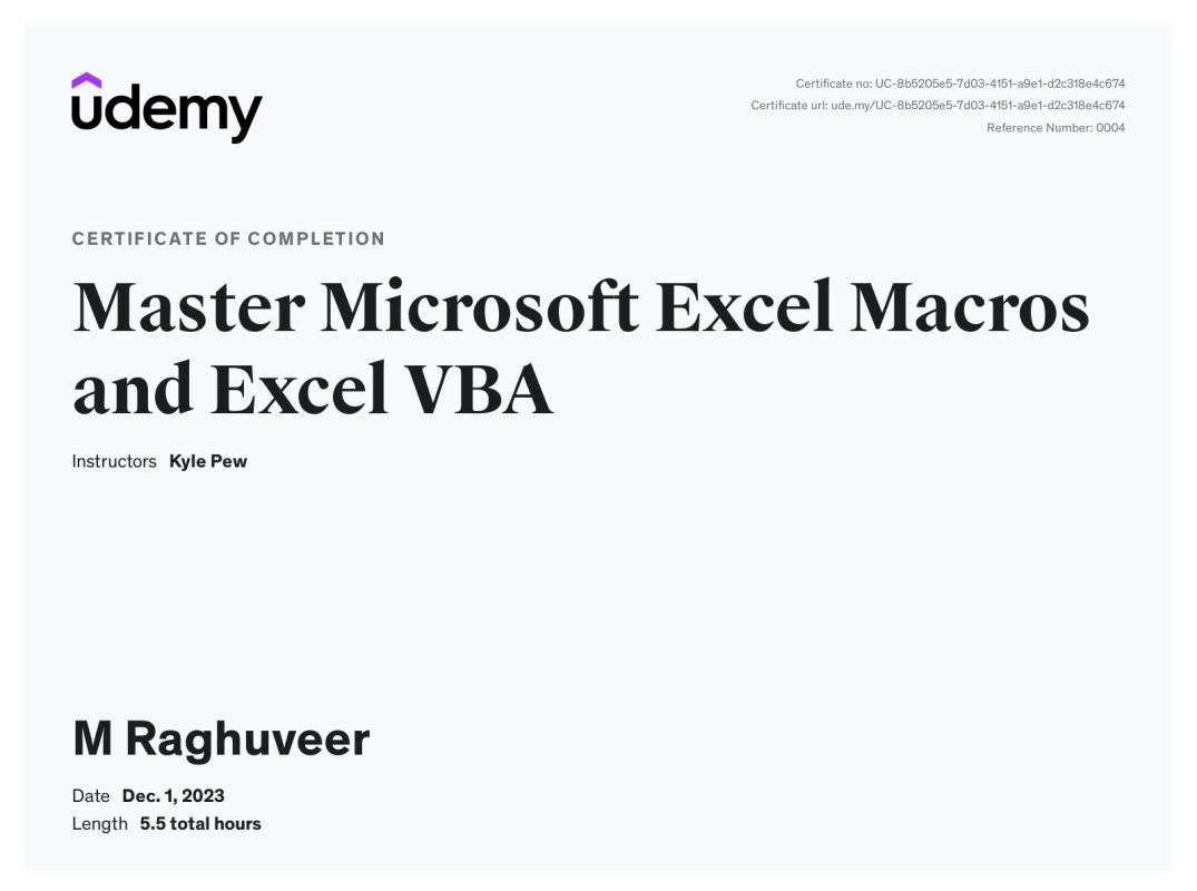 RAGHUVEER MURALI on LinkedIn: Udemy Course Completion Certificate RAGHUVEER MURALI on LinkedIn: Udemy Course Completion Certificate