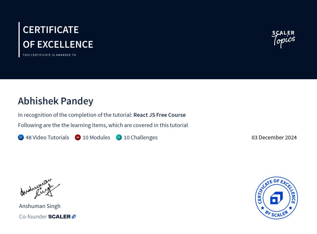 Abhishek Pandey on LinkedIn: I have completed React JS Free Course on ... Abhishek Pandey on LinkedIn: I have completed React JS Free Course on ...