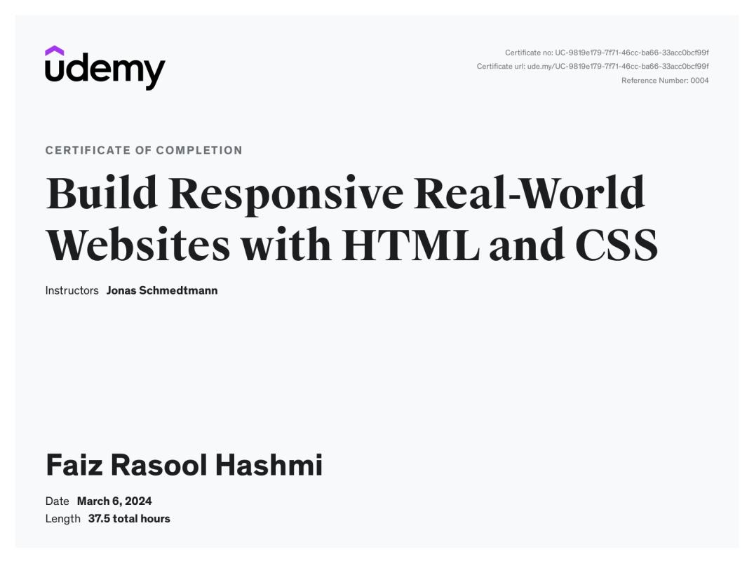 Faiz Rasool Hashmi on LinkedIn: Udemy Course Completion Certificate Faiz Rasool Hashmi on LinkedIn: Udemy Course Completion Certificate