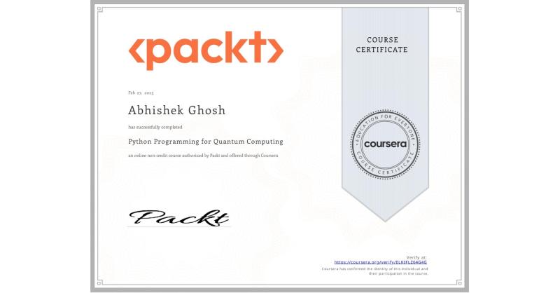 Completion Certificate for Python Programming for Quantum Computing ... Completion Certificate for Python Programming for Quantum Computing ...