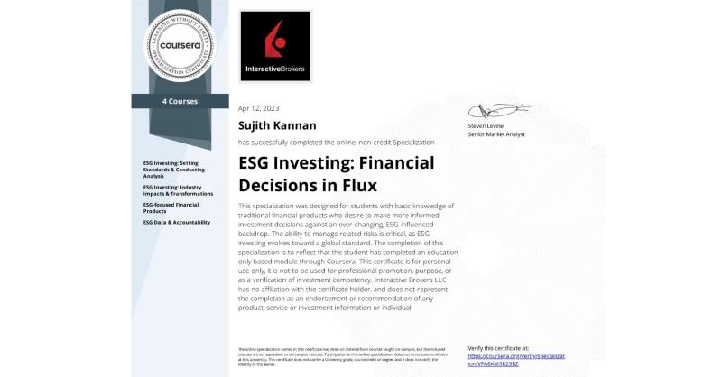 Sujith K on LinkedIn: Completion Certificate for ESG Investing ... Sujith K on LinkedIn: Completion Certificate for ESG Investing ...