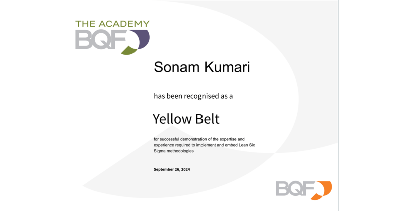 Sonam Kumari on LinkedIn: Lean Six Sigma Belt • Sonam Kumari • BQF Sonam Kumari on LinkedIn: Lean Six Sigma Belt • Sonam Kumari • BQF