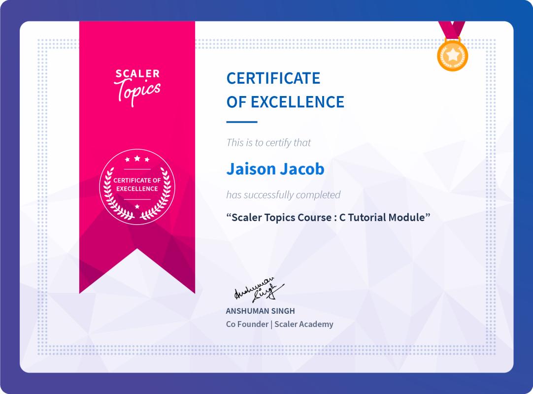 Completed Scaler Topics Course | JAISON JACOB posted on the topic ... Completed Scaler Topics Course | JAISON JACOB posted on the topic ...