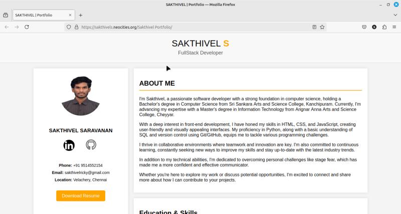 Sakthivel Saravanan on LinkedIn: Project Title: Personal Portfolio Website Sakthivel Saravanan on LinkedIn: Project Title: Personal Portfolio Website