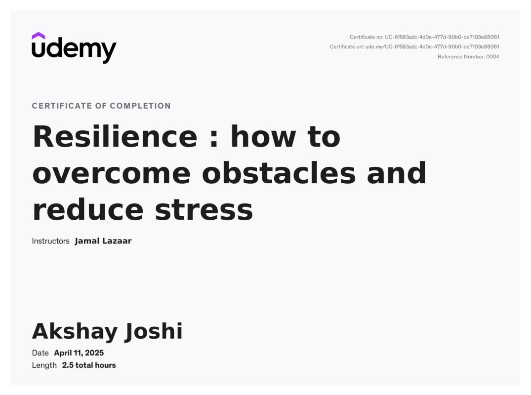 Udemy Course Completion Certificate | Akshay Joshi Udemy Course Completion Certificate | Akshay Joshi