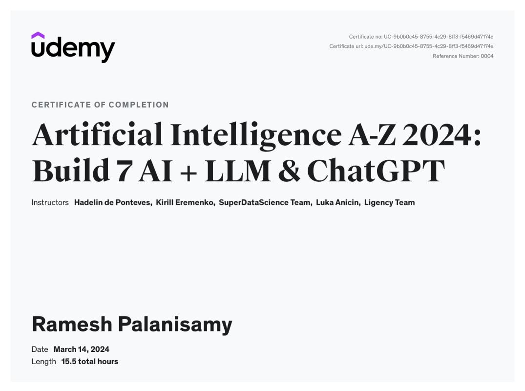 Ramesh Palanisamy on LinkedIn: Udemy Course Completion Certificate Ramesh Palanisamy on LinkedIn: Udemy Course Completion Certificate