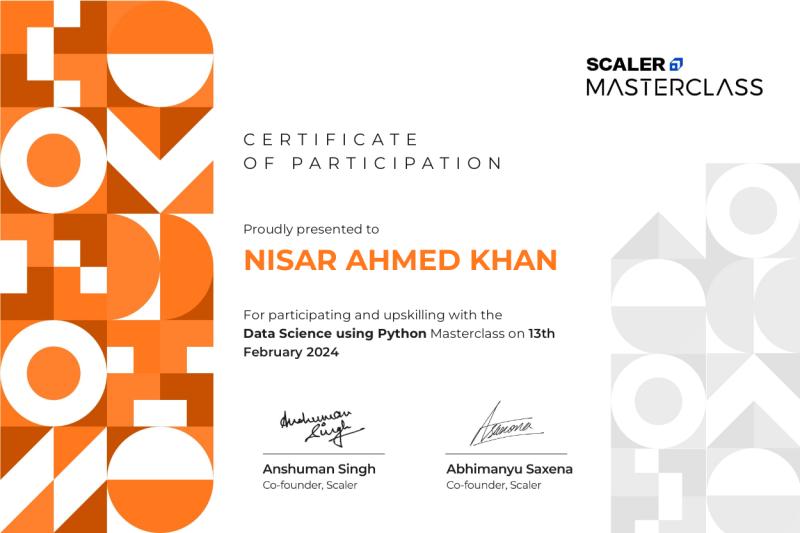Nisar Ahmed Khan on LinkedIn: Certificate | Data Science using Python Nisar Ahmed Khan on LinkedIn: Certificate | Data Science using Python