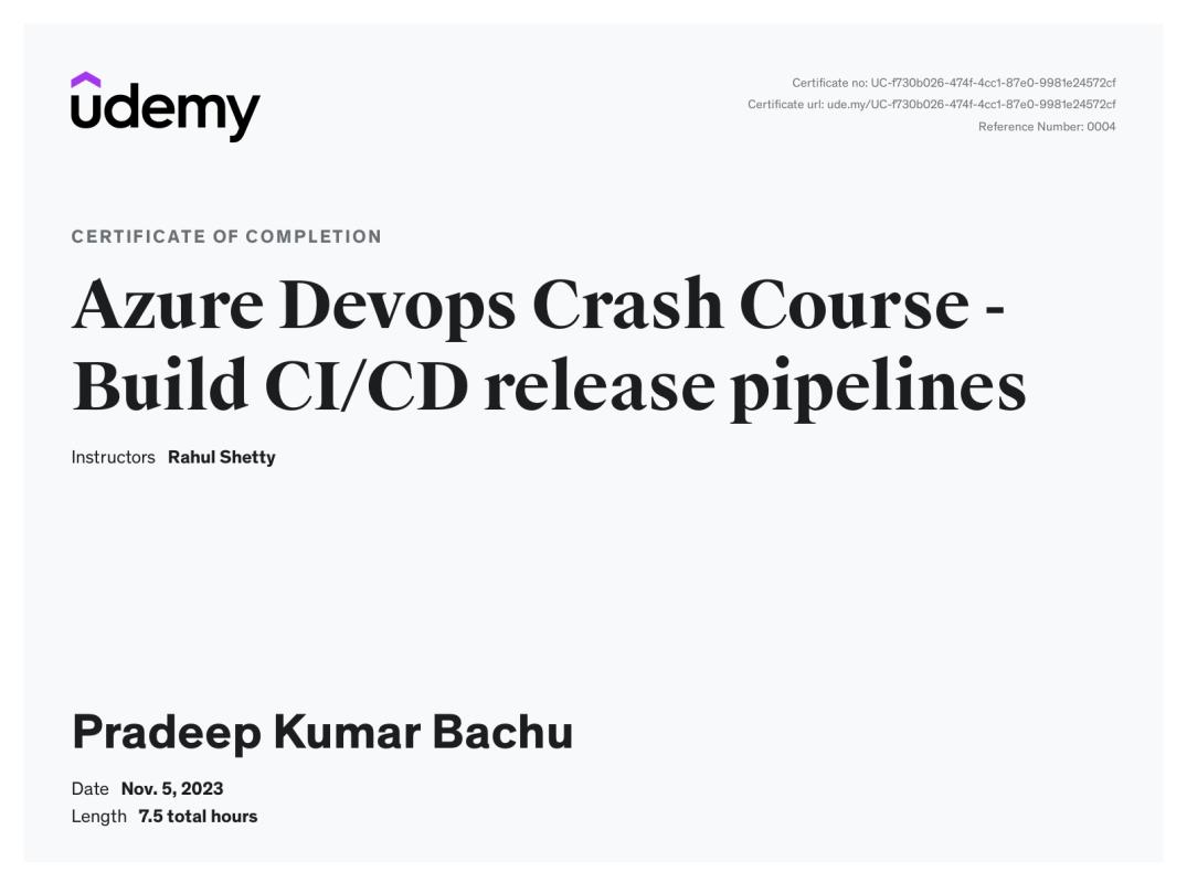Pradeep Kumar Bachu on LinkedIn: Udemy Course Completion Certificate Pradeep Kumar Bachu on LinkedIn: Udemy Course Completion Certificate