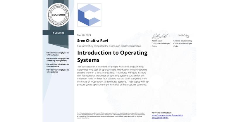 Completion Certificate for Introduction to Operating Systems | Sree ... Completion Certificate for Introduction to Operating Systems | Sree ...