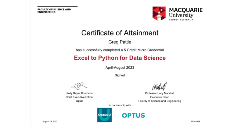 Excel to Python for Data Science • Greg Pattle • Macquarie University ... Excel to Python for Data Science • Greg Pattle • Macquarie University ...