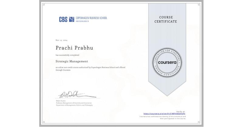 Prachi Prabhu on LinkedIn: Completion Certificate for Strategic Management Prachi Prabhu on LinkedIn: Completion Certificate for Strategic Management