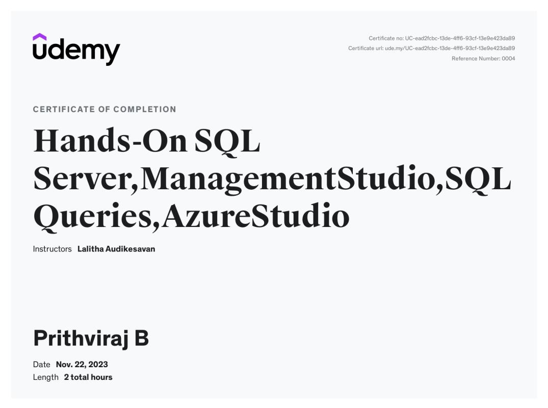 Completed SQL Server course with Lalita Audikesavan | Prithvi Raj ... Completed SQL Server course with Lalita Audikesavan | Prithvi Raj ...