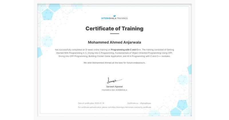 Mohammed Ahmed Aarif Anjarwala on LinkedIn: Successfully completed the ... Mohammed Ahmed Aarif Anjarwala on LinkedIn: Successfully completed the ...