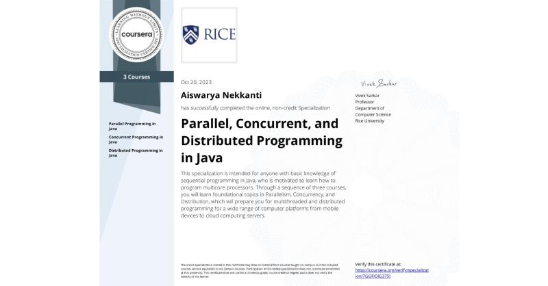 Aiswarya Nekkanti on LinkedIn: Completion Certificate for Parallel ... Aiswarya Nekkanti on LinkedIn: Completion Certificate for Parallel ...
