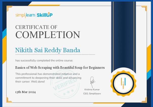 Nikith Sai Reddy Banda has successfully completed the online course ... Nikith Sai Reddy Banda has successfully completed the online course ...