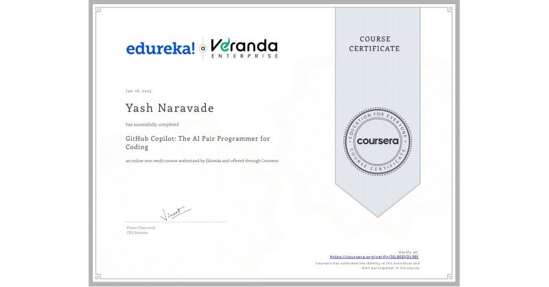 Yash Naravade on LinkedIn: Completion Certificate for GitHub Copilot ... Yash Naravade on LinkedIn: Completion Certificate for GitHub Copilot ...