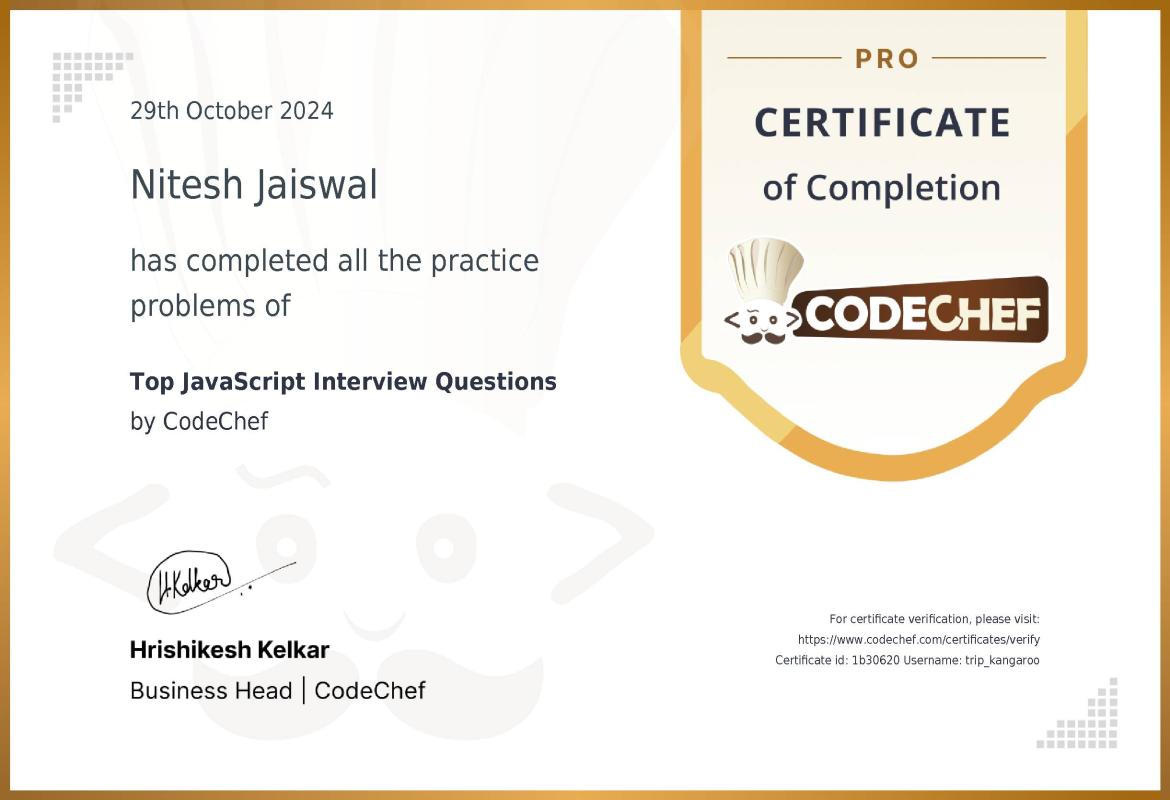 Nitesh Jaiswal on LinkedIn: CodeChef Certificate - Nitesh Jaiswal Nitesh Jaiswal on LinkedIn: CodeChef Certificate - Nitesh Jaiswal