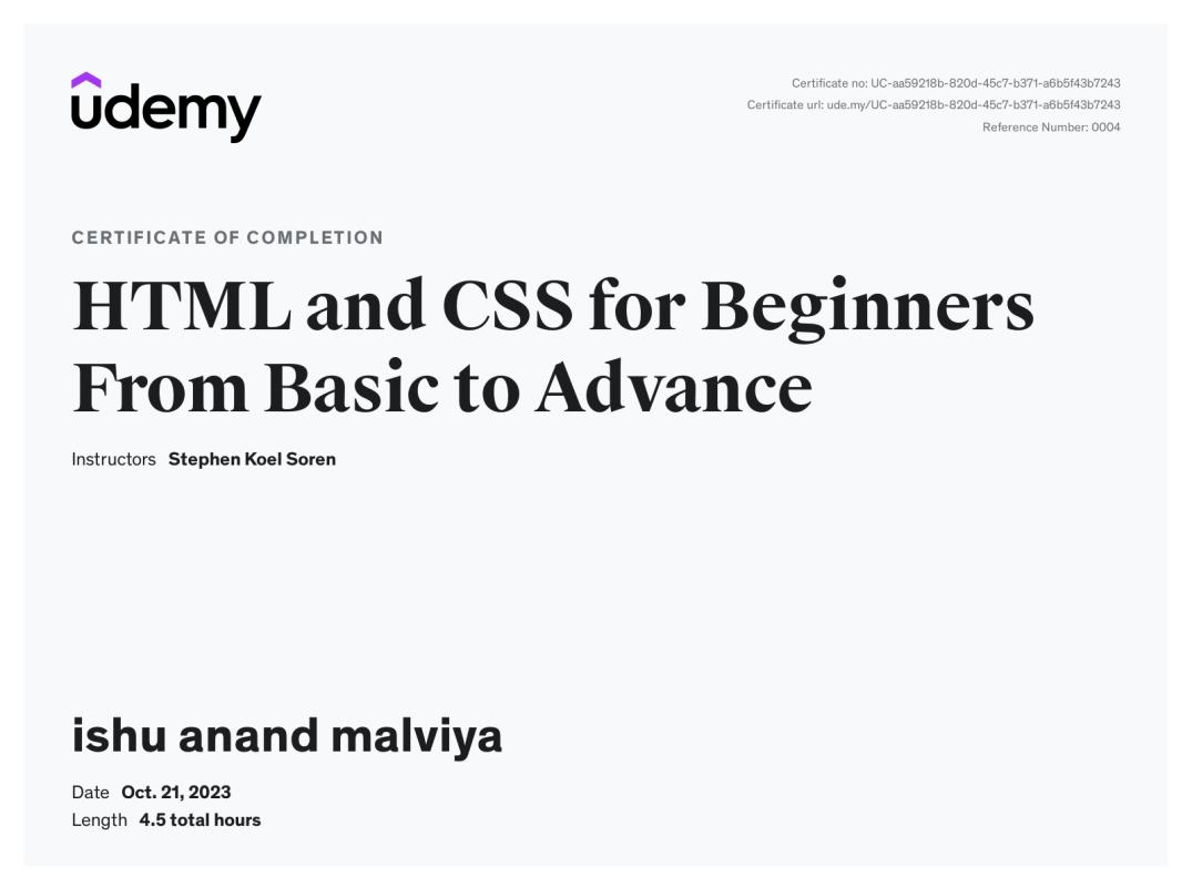 Ishu Anand Malviya on LinkedIn: Udemy Course Completion Certificate Ishu Anand Malviya on LinkedIn: Udemy Course Completion Certificate
