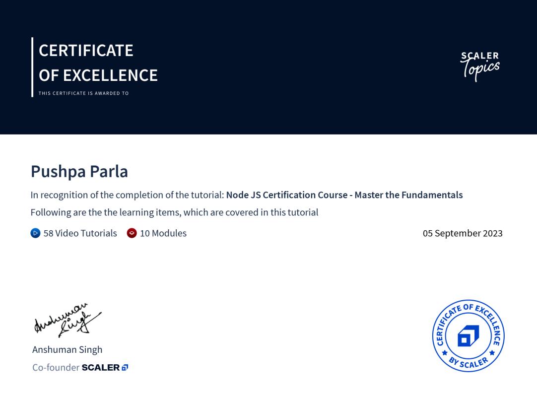 I have completed Node JS Certification Course - Master the Fundamentals ... I have completed Node JS Certification Course - Master the Fundamentals ...