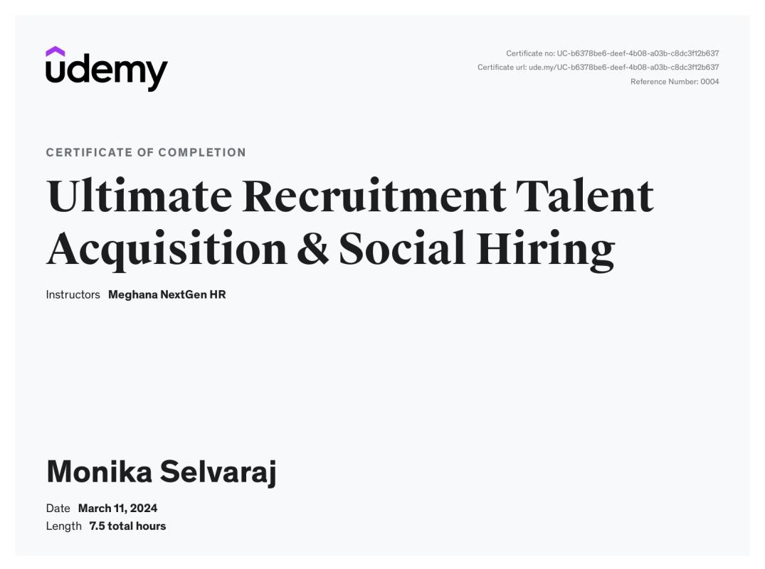 Udemy Course Completion Certificate | Monika Selvaraj Udemy Course Completion Certificate | Monika Selvaraj