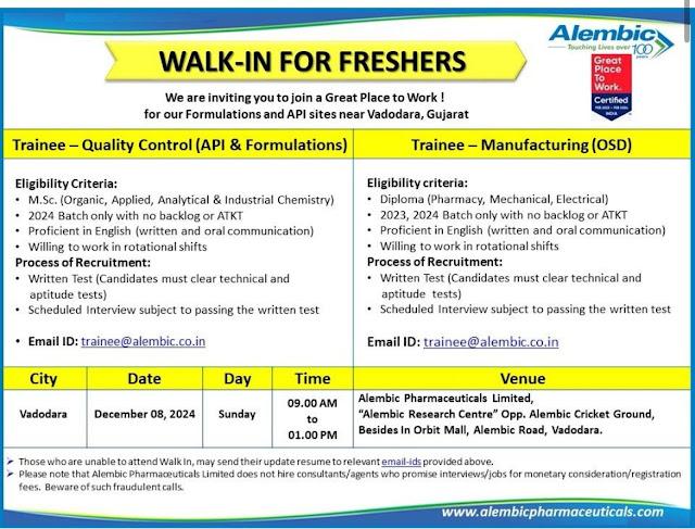 Pharma Job Vacancy on LinkedIn: Alembic Pharma Walk In For Freshers ... Pharma Job Vacancy on LinkedIn: Alembic Pharma Walk In For Freshers ...