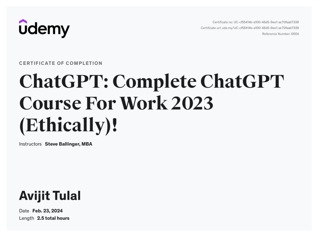 Udemy Course Completion Certificate | Avijit Tulal Udemy Course Completion Certificate | Avijit Tulal