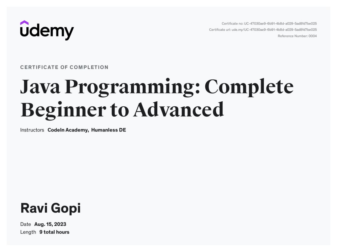 Ravi Gopi on LinkedIn: Udemy Course Completion Certificate Ravi Gopi on LinkedIn: Udemy Course Completion Certificate