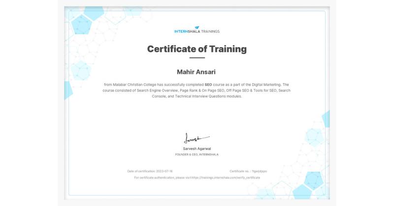 Mahir Ansari on LinkedIn: Successfully completed the SEO training from ... Mahir Ansari on LinkedIn: Successfully completed the SEO training from ...
