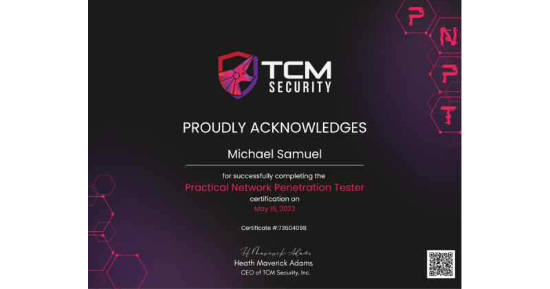 Michael Samuel on LinkedIn: Practical Network Penetration Tester ... Michael Samuel on LinkedIn: Practical Network Penetration Tester ...