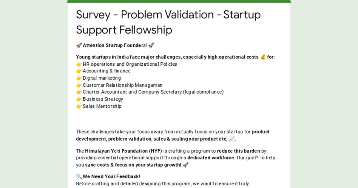 Survey - Problem Validation - Startup Support Fellowship | Nagender ... Survey - Problem Validation - Startup Support Fellowship | Nagender ...