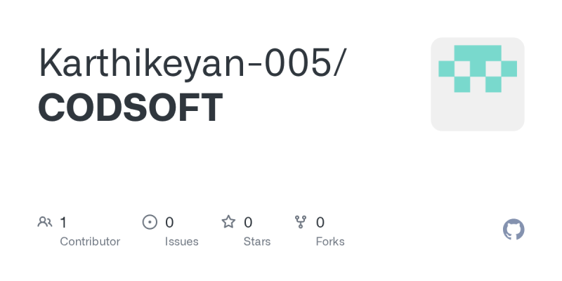 Karthikeyan R on LinkedIn: GitHub - Karthikeyan-005/CODSOFT Karthikeyan R on LinkedIn: GitHub - Karthikeyan-005/CODSOFT
