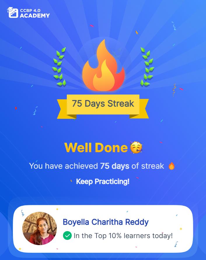 Charitha Reddy on LinkedIn: #nxtwave #ccbp #nxtwavestreak Charitha Reddy on LinkedIn: #nxtwave #ccbp #nxtwavestreak