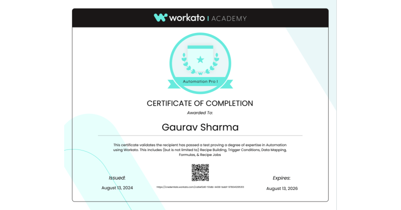 Garry Sharma on LinkedIn: Automation Pro I • Gaurav Sharma • Workato Garry Sharma on LinkedIn: Automation Pro I • Gaurav Sharma • Workato