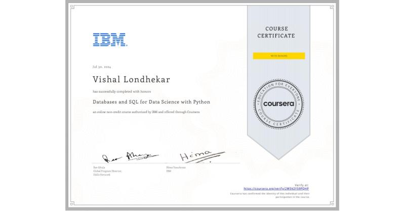 VISHAL LONDHEKAR on LinkedIn: Completion Certificate for Databases and ... VISHAL LONDHEKAR on LinkedIn: Completion Certificate for Databases and ...