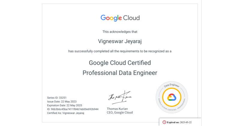 Vigneswar Jeyaraj on LinkedIn: Professional Data Engineer • Vigneswar ... Vigneswar Jeyaraj on LinkedIn: Professional Data Engineer • Vigneswar ...