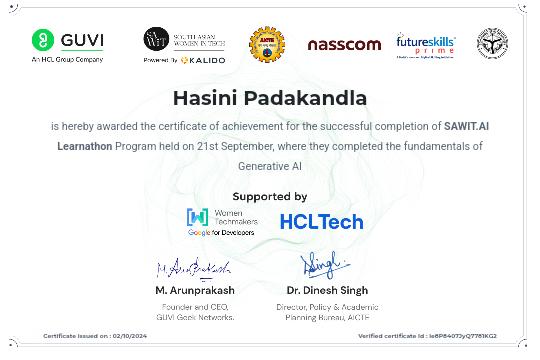 Hasini Padakandla on LinkedIn: GUVI Certificate Hasini Padakandla on LinkedIn: GUVI Certificate