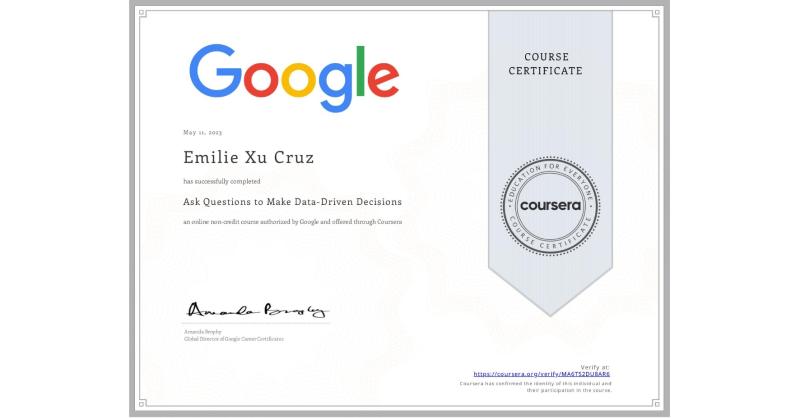 Emilie Xu Cruz on LinkedIn: Completion Certificate for Ask Questions to ... Emilie Xu Cruz on LinkedIn: Completion Certificate for Ask Questions to ...