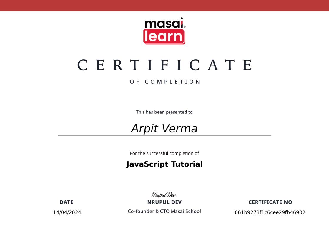 Finished Javascript course with Masai School | Arpit Verma posted on ... Finished Javascript course with Masai School | Arpit Verma posted on ...