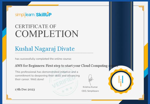 Kushal Nagaraj Divate has successfully completed the online course AWS ... Kushal Nagaraj Divate has successfully completed the online course AWS ...